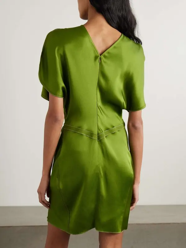 Victoria Beckham Gathered Satin Mini Dress In Green - 50% Off | Editorialist