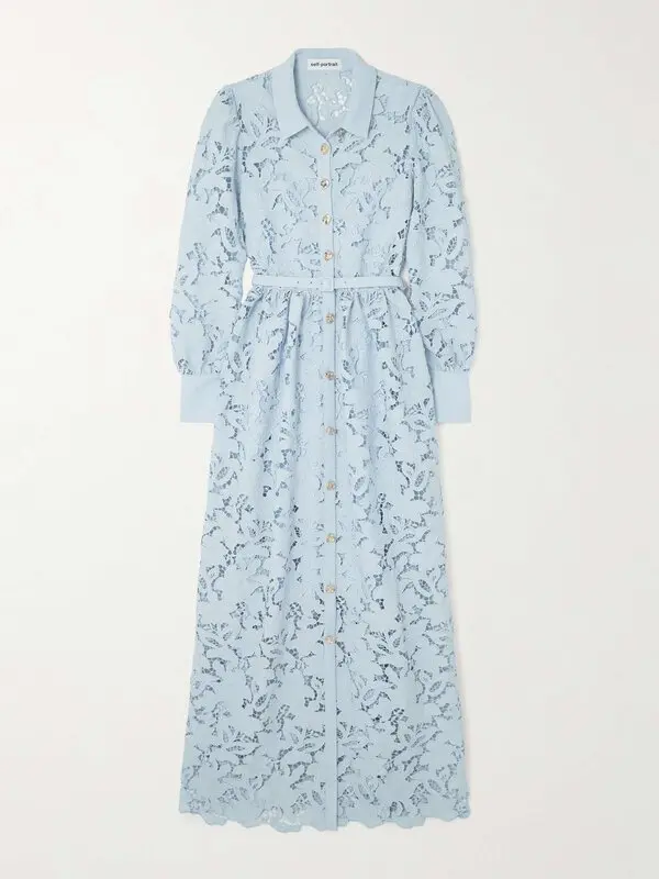 SELF-PORTRAIT Belted Corded Lace Maxi Dress