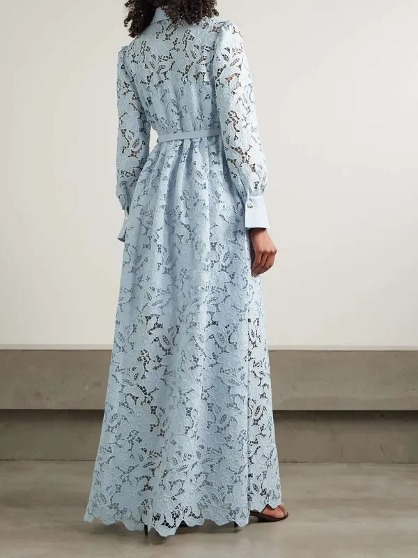 SELF-PORTRAIT Belted Corded Lace Maxi Dress
