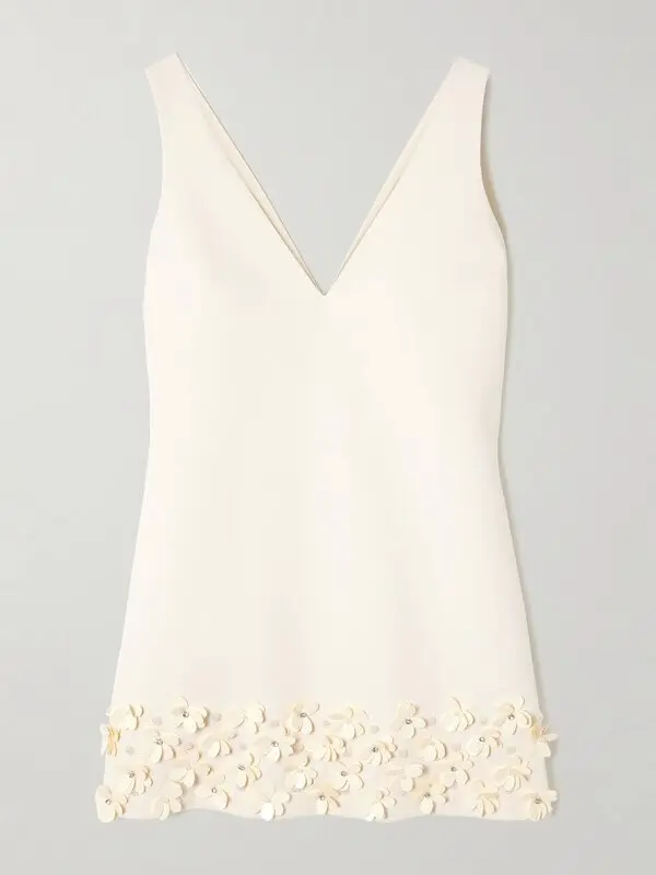 SELF-PORTRAIT Embellished Crepe Mini Dress - Cream