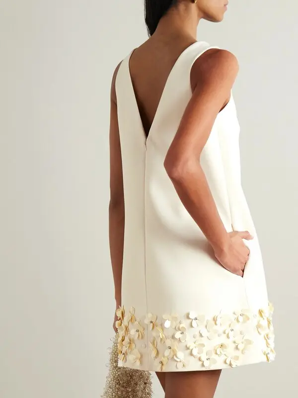 self portrait embellished crepe mini dress self-portrait - White Crepe Embellished Flower Mini Dress