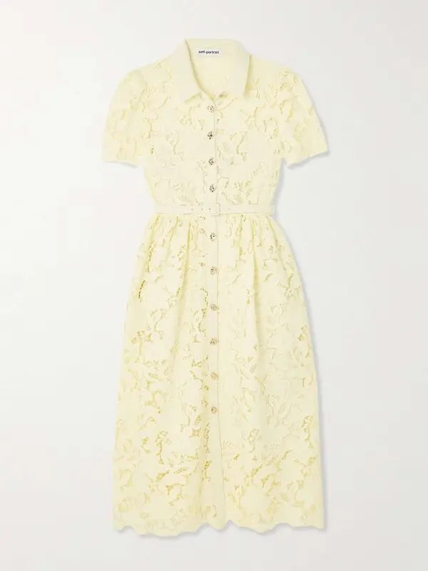 SELF-PORTRAIT Belted Corded Lace Midi Dress