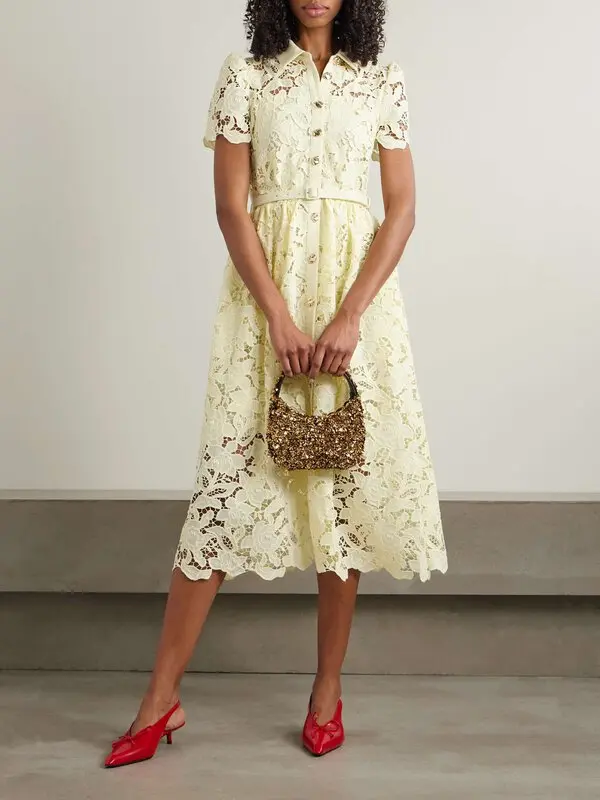 SELF-PORTRAIT Belted Corded Lace Midi Dress