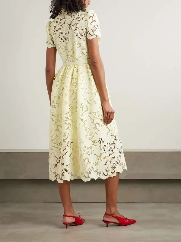 SELF-PORTRAIT Belted Corded Lace Midi Dress