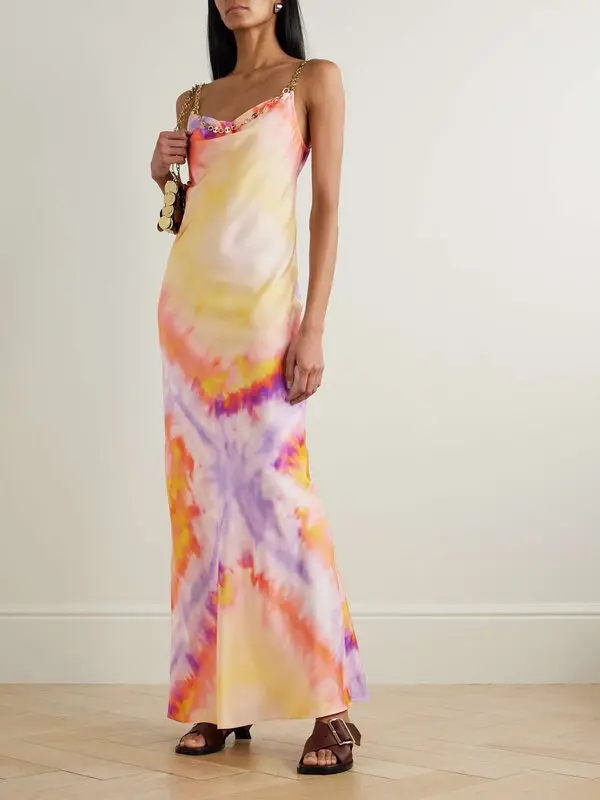 Rabanne Chainmail-embellished Tie-dyed Maxi Dress - Orange