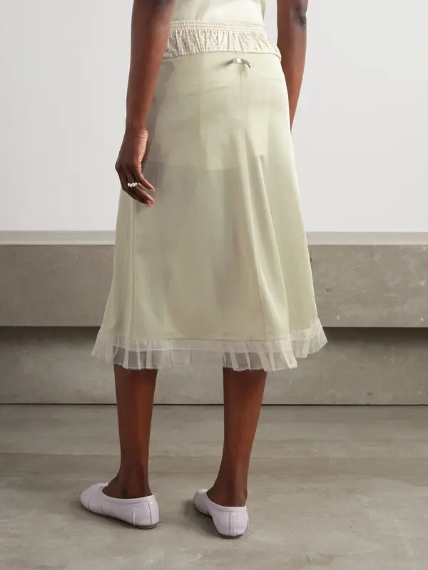 MAISON MARGIELA Layered Chiffon And Checked Cotton Skirt