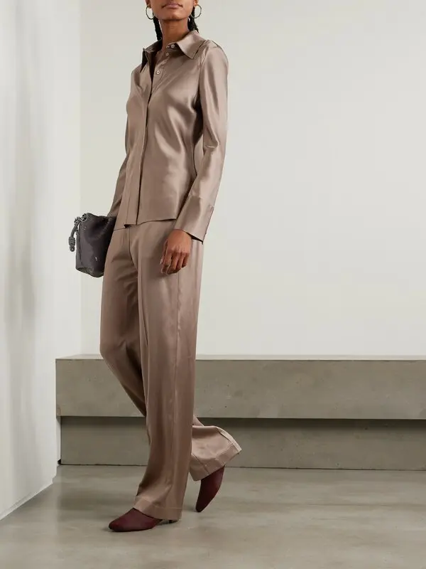 JOSEPH Tova Silk-satin Pants - Brown