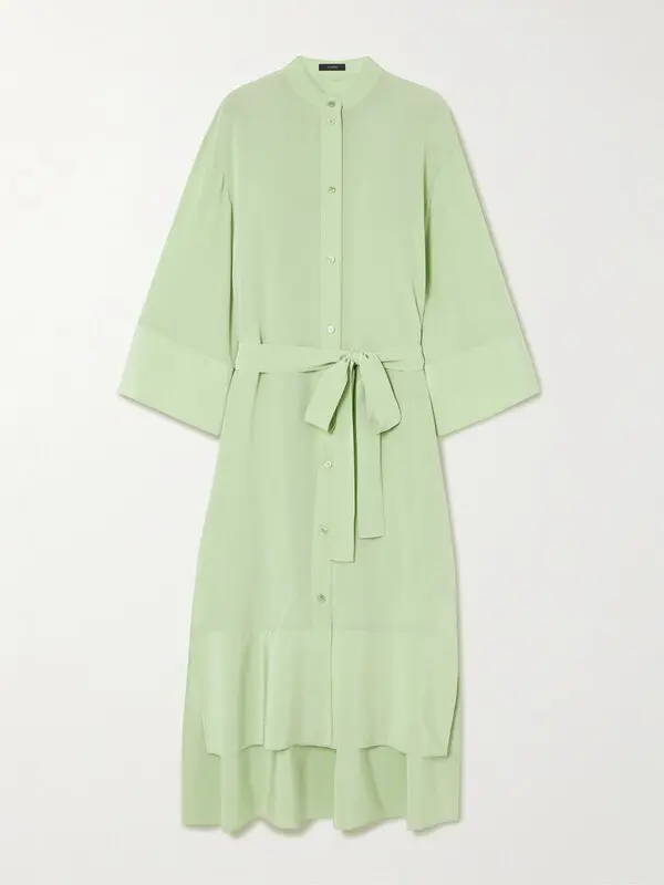 JOSEPH Darious Belted Silk-crepe Midi Dress - Green