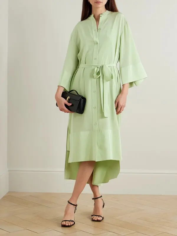 JOSEPH Darious Belted Silk-crepe Midi Dress - Green