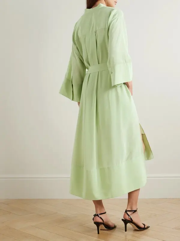 JOSEPH Darious Belted Silk-crepe Midi Dress - Green