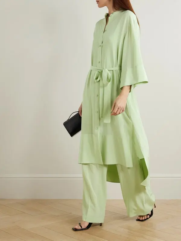 JOSEPH Darious Belted Silk-crepe Midi Dress - Green