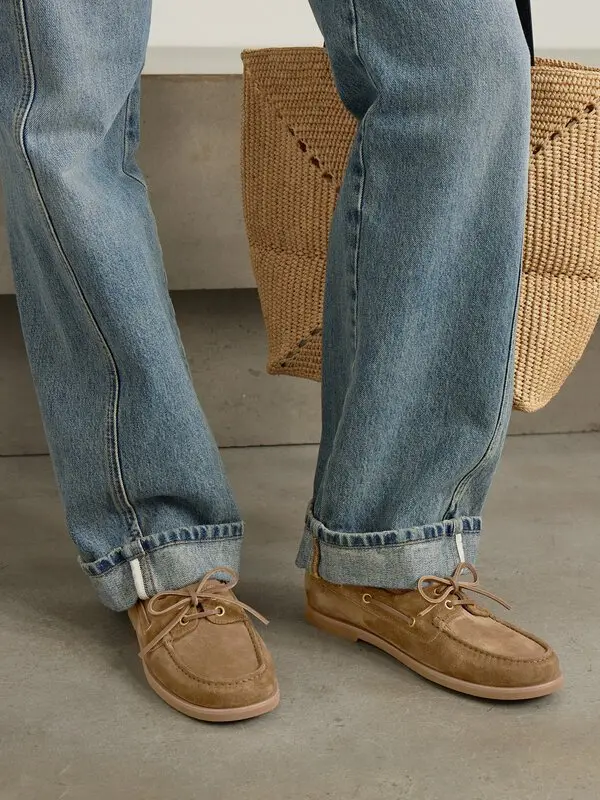 GIANVITO ROSSI Vandée Suede Boat Shoes - Neutrals