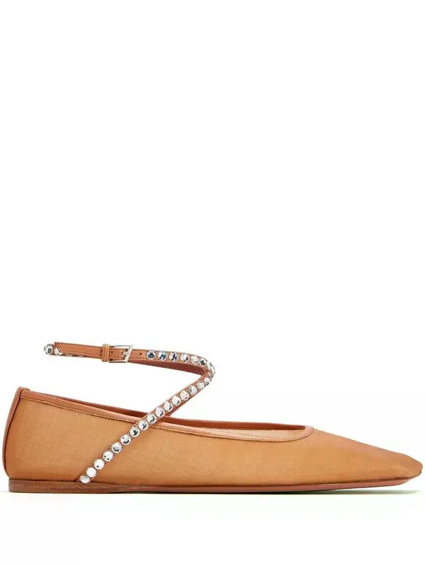 Amina Muaddi Mesh Ballerina Shoes - Brown