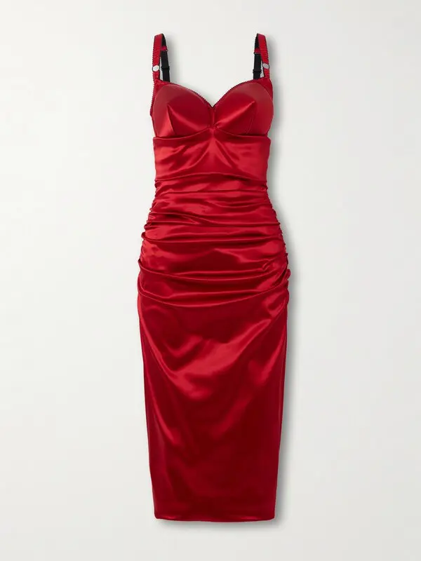 Dolce & Gabbana Ruched Satin Midi Dress