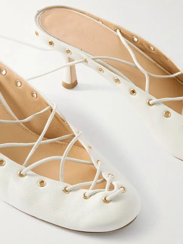 Chloé Ghilies Lace-up Leather Kitten Heel Pumps