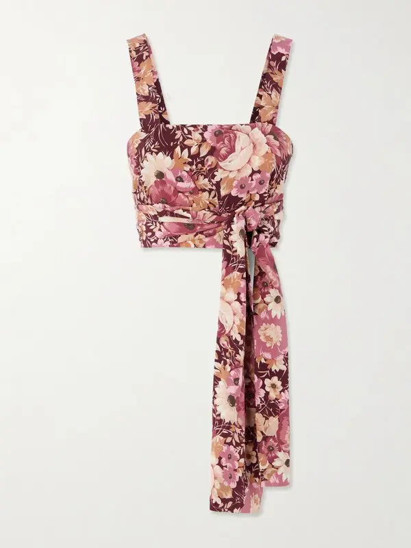 Chloé Cropped Floral-print Silk-crepe Top