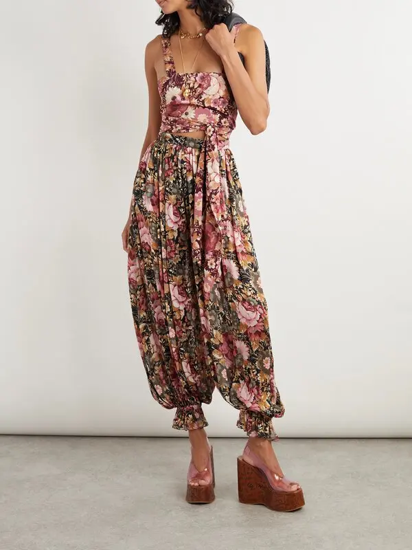 Chloé Cropped Floral-print Silk-crepe Top