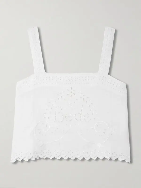 BODE Belvoir Broderie Anglaise Linen Tank - White