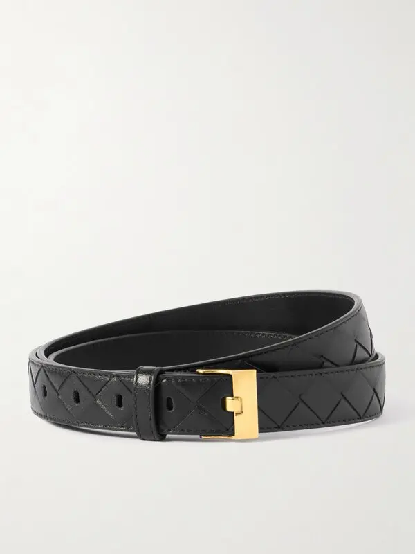 Bottega Veneta Intrecciato Leather Belt - Black