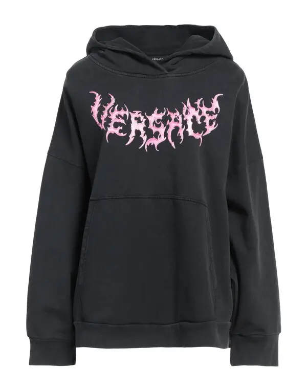Versace Cotton Hoodie With Glittered Logo - Grey