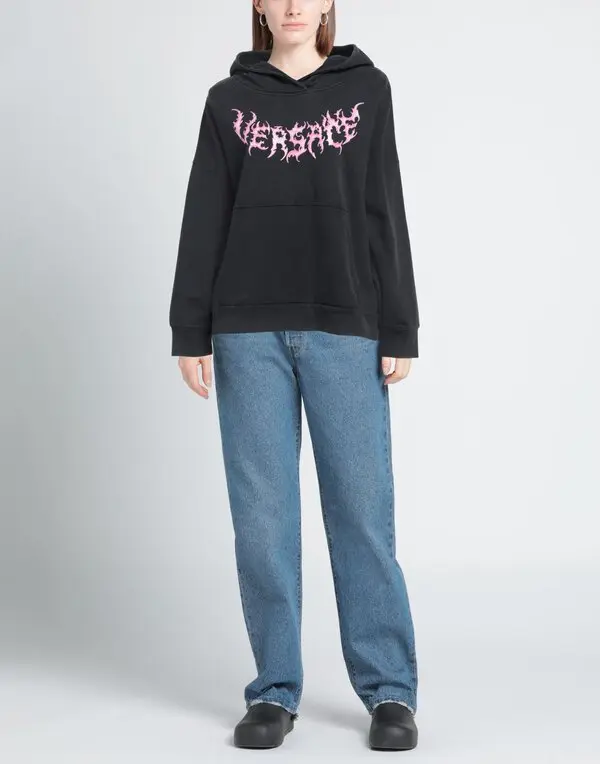 Versace Cotton Hoodie With Glittered Logo - Grey