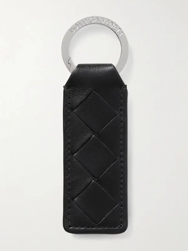 Bottega Veneta Silver-tone And Intrecciato Leather Key Fob - Black