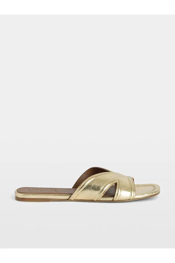 Zadig&Voltaire Azora Metallic Crinkled Leather Mules - Gold