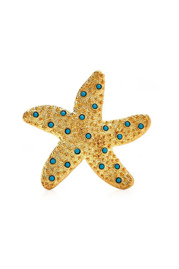 KENNETH JAY LANE Turquoise Starfish Pin - Gold