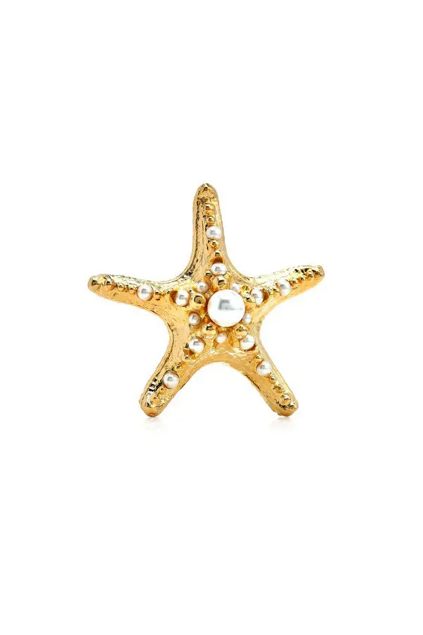 KENNETH JAY LANE Pearl Starfish Pin - Gold