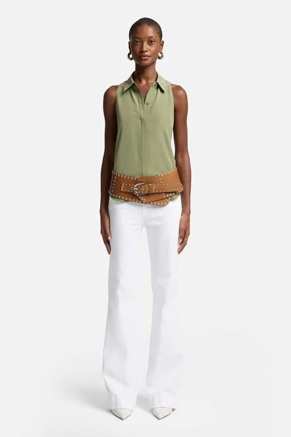 7 For All Mankind Sleeveless Silk Button-down Shirt