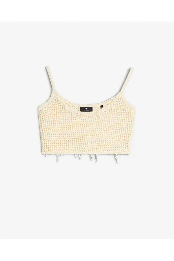 7 For All Mankind Cropped Open Knit Tank - Neutral / White