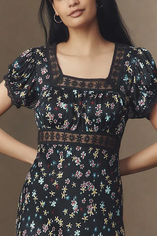 CONDITIONS APPLY Adeon Short-sleeve Slip Midi Dress - Black Pattern