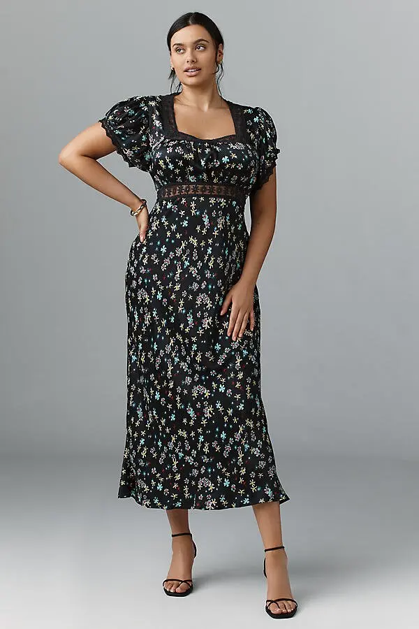 CONDITIONS APPLY Adeon Short-sleeve Slip Midi Dress - Black Pattern