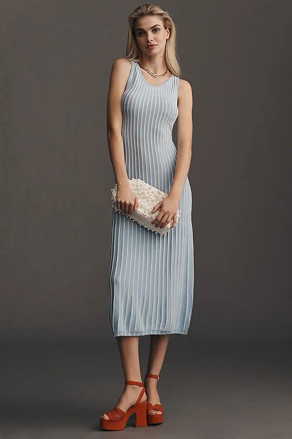 CONDITIONS APPLY Sleeveless Stripe Midi Dress - Blue Pattern