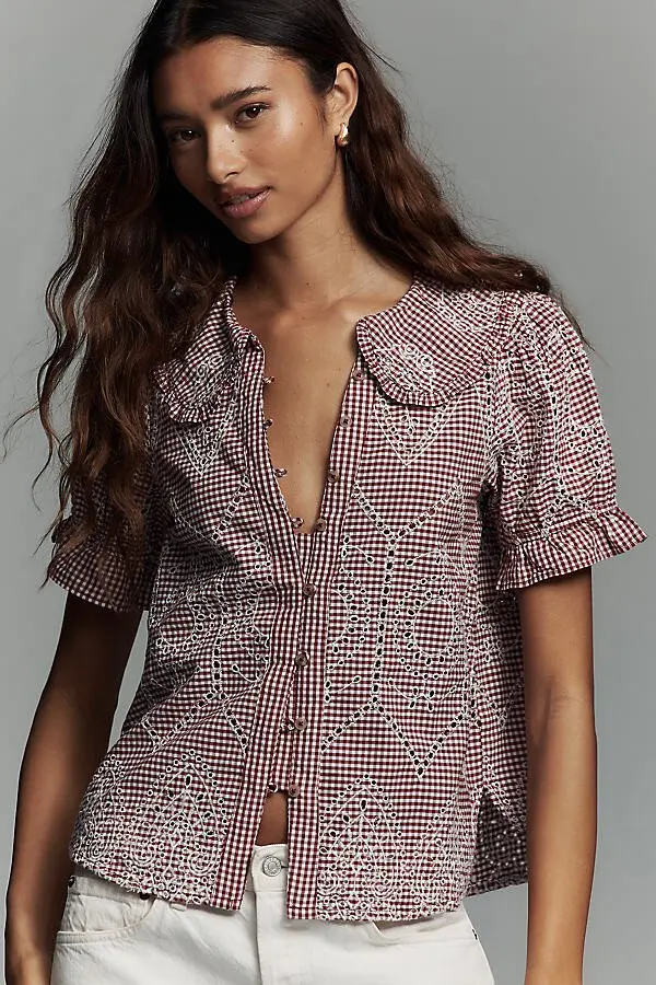 PILCRO The Keira Gingham Blouse - Red
