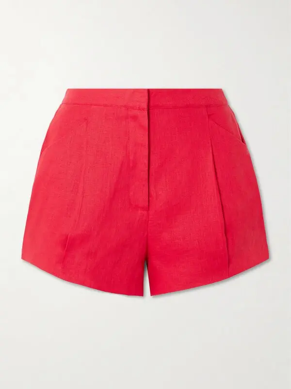 Posse Rosalie Pintucked Linen Shorts - Red