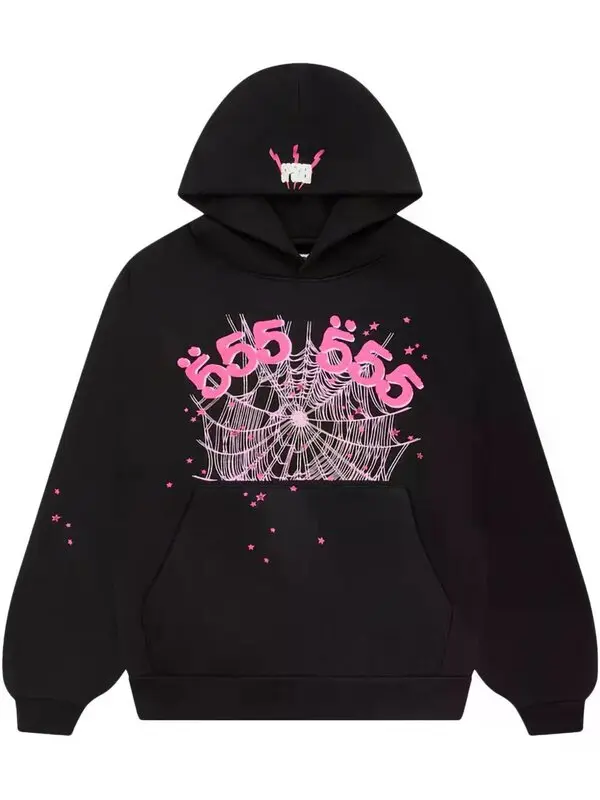 SP5DER 555 Web Pink Hoodie - Black