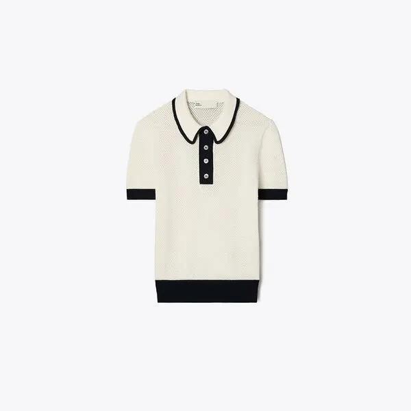 Tory Burch Viscose Pointelle Sweater - New Ivory/black
