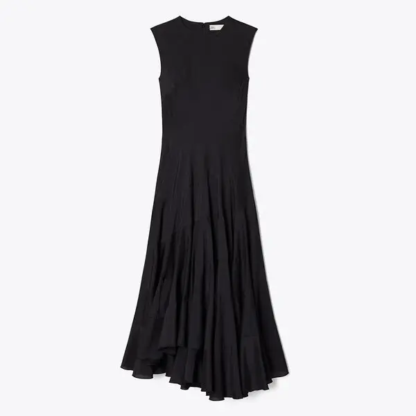 Tory Burch Flared Cotton Silk Dress - Black
