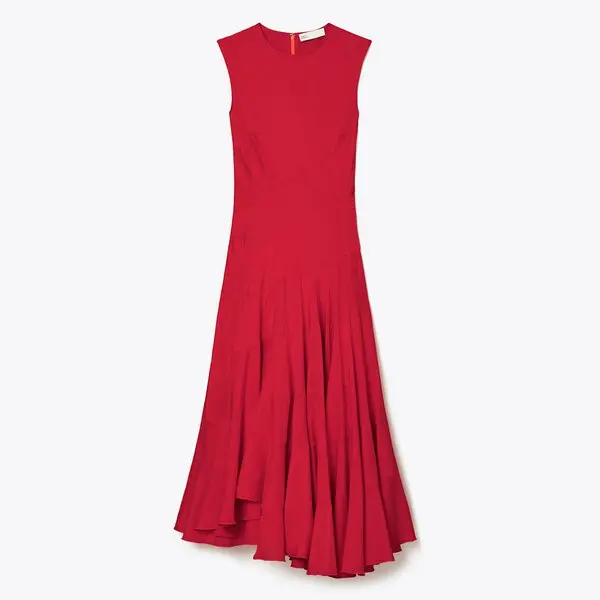 Tory Burch Flared Cotton Silk Dress - Toucan Red