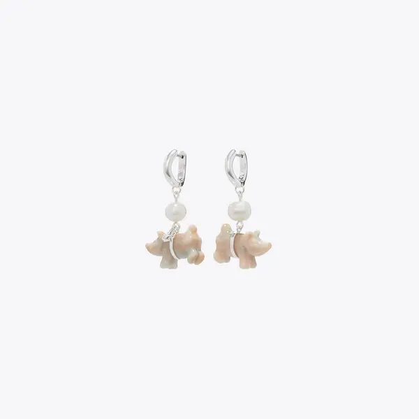 Tory Burch Curiosity Pig Earrings - Light Silver/pink/pearl