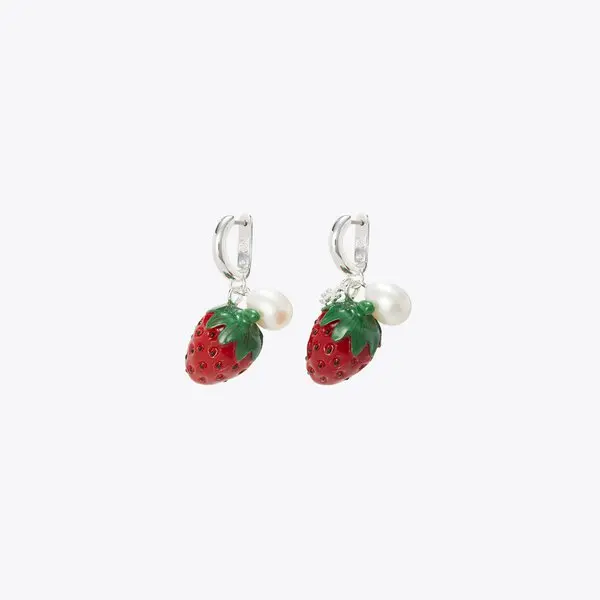 Tory Burch Curiosity Strawberry Earrings - Light Silver/red/pearl