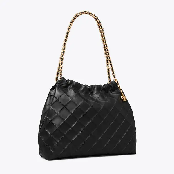 Tory Burch Black Quilted Leather Fleming Drawstring Backpack NEW Tory Burch Soft Fleming Black Leather Mini Drawstring  main image 3