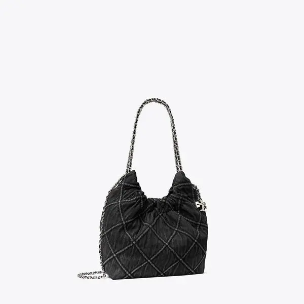 Tory Burch Mini Fleming Soft Denim Hobo Bag - Black