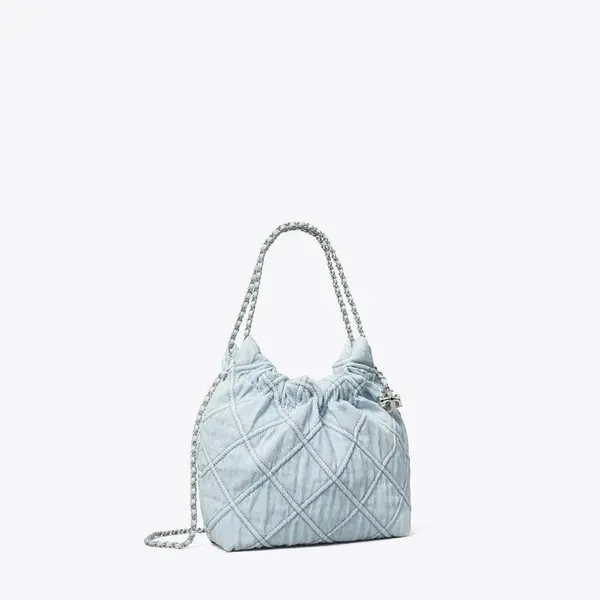 Tory Burch Mini Fleming Soft Denim Hobo Bag