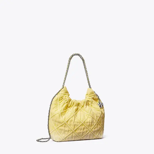 Tory Burch Mini Fleming Soft Denim Hobo Bag - Yellow