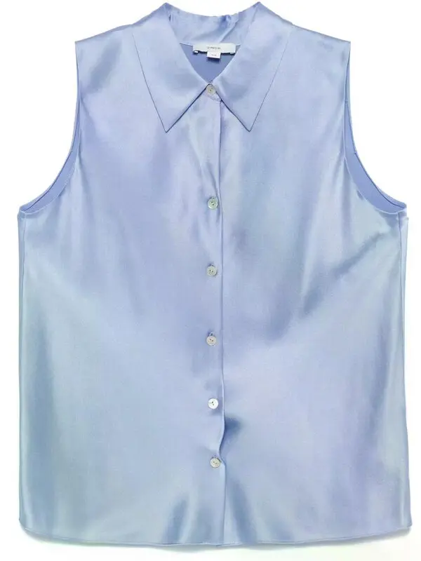 Vince Sleeveless Silk Shirt - Blue