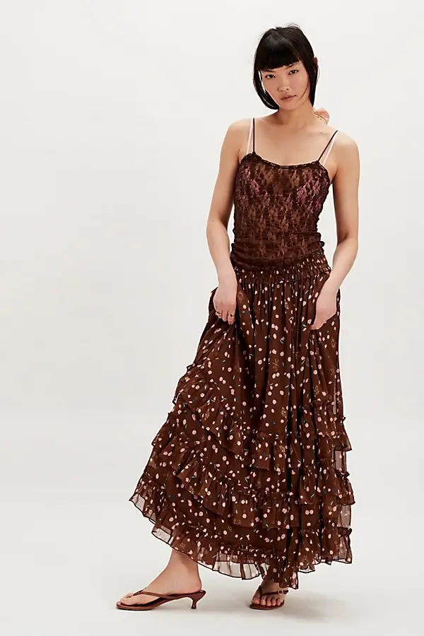 Free People Floral-printed Maxi Set - Chocolate Combo