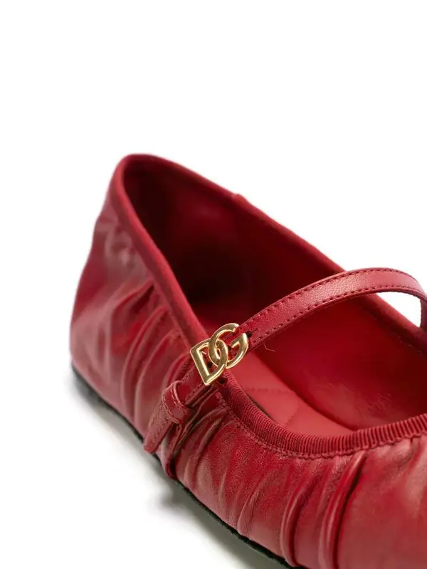 Dolce & Gabbana Nappa Leather Ballet Flats With Dg Logo Strap - Red