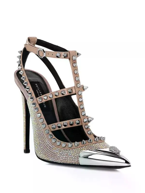 Philipp Plein 120mm Skull-embellished Leather Pumps - Neutrals